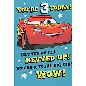 Cars Happy 3rd Third Birthday Card (Age 3) Featuring Lightning McQueen - You're 3 Today! Bet You're All REVVED UP! You're a Total Big Kid! Wow!