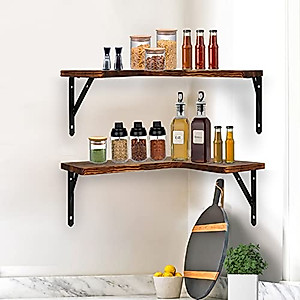 iiidol Corner Floating Shelves ,Set of 4 Wall Mounted Corner Shelf Rustic Wood Wall Shelves Storage Display Shelf Decor for Living Room, Bedroom, Kitchen (Arbonized Black)