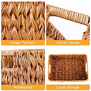 XLHOMO Bathroom Wicker Baskets Large for Shelves, Organizing, Waterproof Woven Storage with Handle for Toilet Shelf Baskets, Laundry Room, 3-Pack (Caramel, Large)