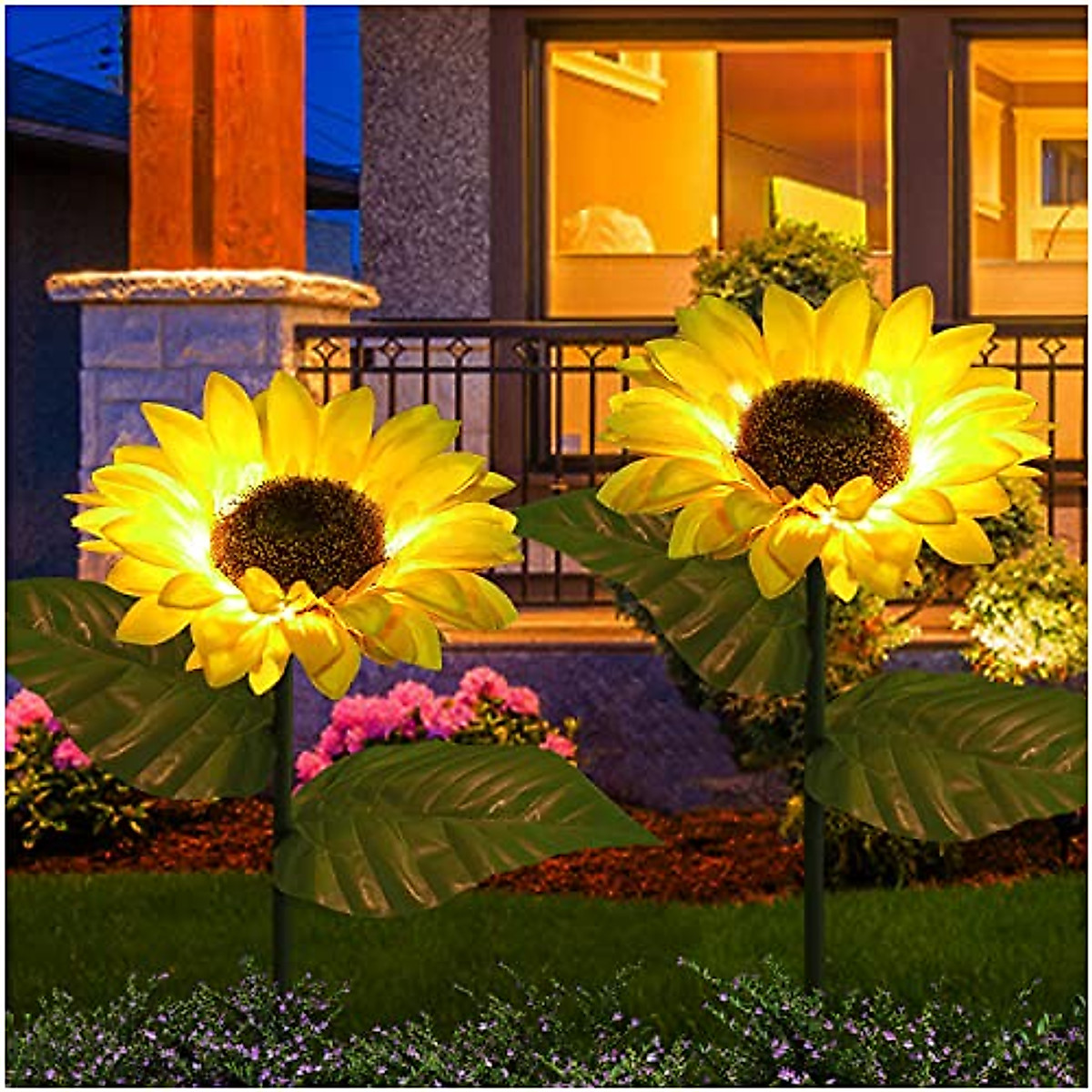 AHNNER Sunflower Solar Lights Outdoor Garden Decorative, 26'' Fall Solar Garden Lights, Solar Flower Lights IP65 Waterproof for Yard Patio Porch Backyard (2 Pack)