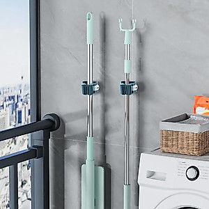 Jaeskeclip 8 Pcs Mop Broom Holder Set, Broom Holder Wall Mount Mop Rack, Mop Broom Organizer, Broom Organizer Wall Mount Traceless Adhesive, for Home, Kitchen, Garage Storage Systems