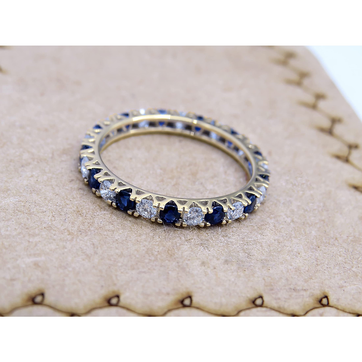 Dazzlingrock Collection 2.3mm Each Alternate Round Blue Sapphire & White Diamond Eternity Wedding Anniversary Ring Band for Her in 14K Yellow Gold Size 8
