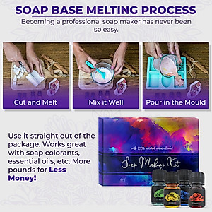 Soap Making Kit for Adults, Make Your Own Soap with Melt and Pour diy Natural Soap supplies; 6 Essential Oils, Silicone Soap Mold, Spoon, Dried Flowers, 2lbs. Shea Butter Soap Base, 4 Colors, 9 Labels