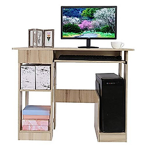 Computer Desk, Study Writing Table for Home Office, Modern Simple Style Desktop Computer Desk with Storage Shelves and Pullout Keyboard Tray, Compact Laptop PC Workstation (Beige, 35.4×18.9×28.3in)