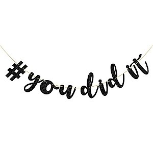 Talorine Black You Did It Banner - for Congrats Grad Bunting - So Proud of You Graduation Party Bunting Decorations (Glitter)