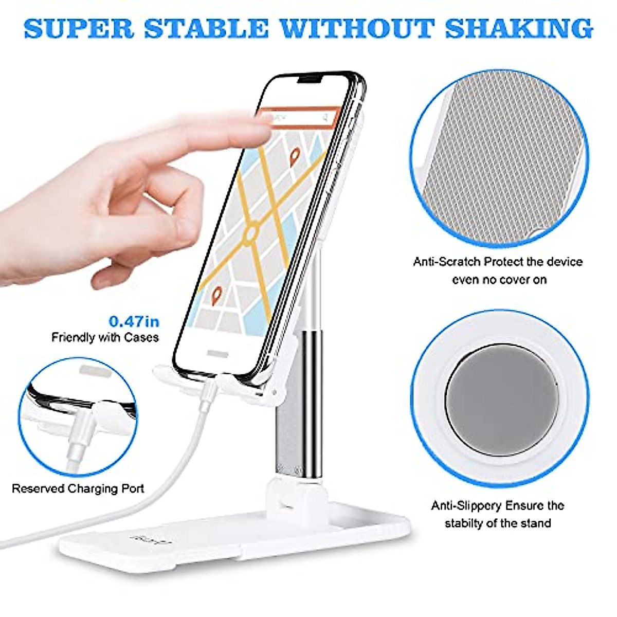 VICIALL Cell Phone Stand, Angle Height Adjustable Cell Phone Stand - for Desk, Sturdy Foldable Cell Phone Holder, Compatible with iPad Mini, Tablet and All Smartphones