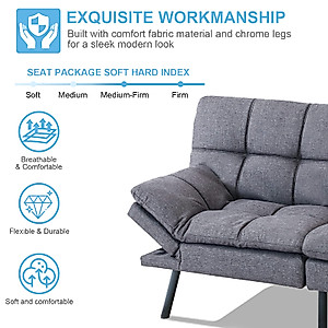 MUUEGM Futon Sofa Bed Modern Memory Foam Futon Couch Sleeper Bed,Loveseat Convertible Sofa Daybed with Adjustable Armrest Backrest for Living Room,Apartment,Dorm,Office,Linen,Grey