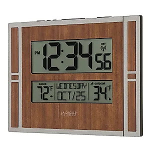 La Crosse Technology BBB86088 Atomic Digital Wall Clock with Indoor & Outdoor Temperature