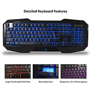 Beastron gaming keyboard and mouse combo,LED 104 Keys USB Ergonomic Wrist Rest Computer Keyboard USB Wired for Windows PC Gamers