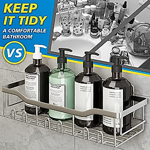 Coraje Shower Organizer [5-Pack] Shower Shelves for Inside Shower Adhesive Shower Caddy, No Drilling Rustproof Stainless Steel Extra Large Bathroom Shower shelf, Silver