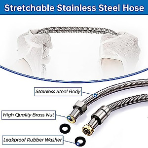 G-Promise High Pressure Shower Head 6 Spray Setting Hand Held Shower Heads with Adjustable Solid Brass Shower Arm Mount Extra Long Flexible Stainless Steel Hose(Brushed Nickel)