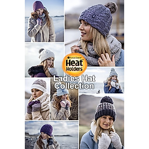 Heat Holders - Womens Thick Knit Thermal Winter Warm Beanie Hat with Pom Pom (One Size, Light Grey)