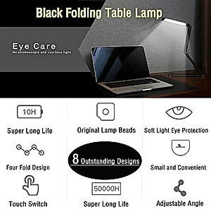 LEDHOLYT Foldable LED Desk Light, Slim Portable Rechargeable USB Table Light, Eye-Caring Aluminium Alloy Table Lamps,for Home, Reading, Studying, Work, Travel (Black)