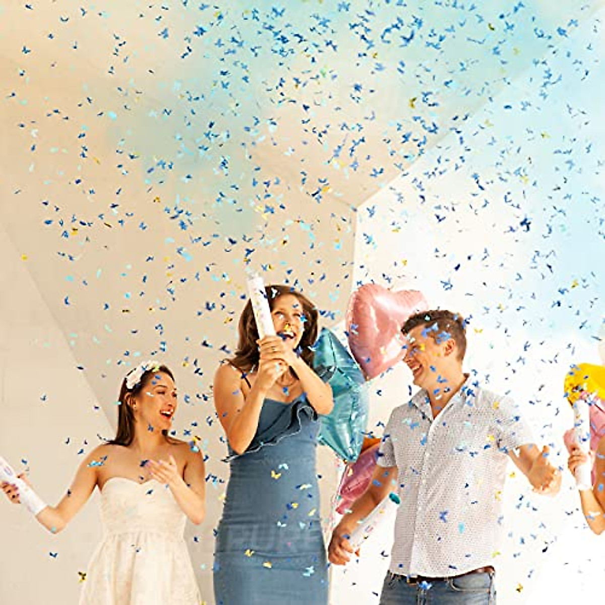 Gender Reveal Confetti Cannon - 4 Pack Butterfly Confetti Poppers | Gender Reveal Ideas | Gender Reveal Powder Cannon Blue, Color Reveal | Gender Reveal Powder Sticks, Blue Confetti | Gender Reveal Party Supplies | Gender Reveal Poppers | Poppers Confetti