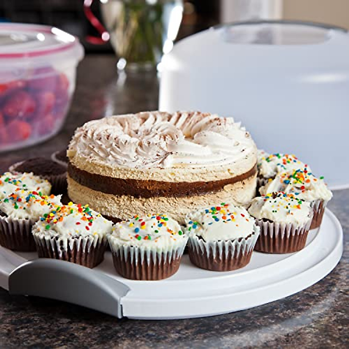 Sterilite Cake Server See-Through Lid, White Base, 4-Pack