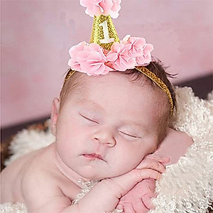 Infant Baby 1st Birthday Party Hat Princess Hairband Baby Girl Flower Delicate Hair Accessories Crown Party Hats, Pink, Small