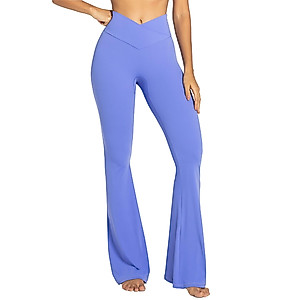 Sunzel Flare Leggings, Crossover Yoga Pants with Tummy Control, High Waisted and Wide Leg, No Front Seam Periwinkle Medium