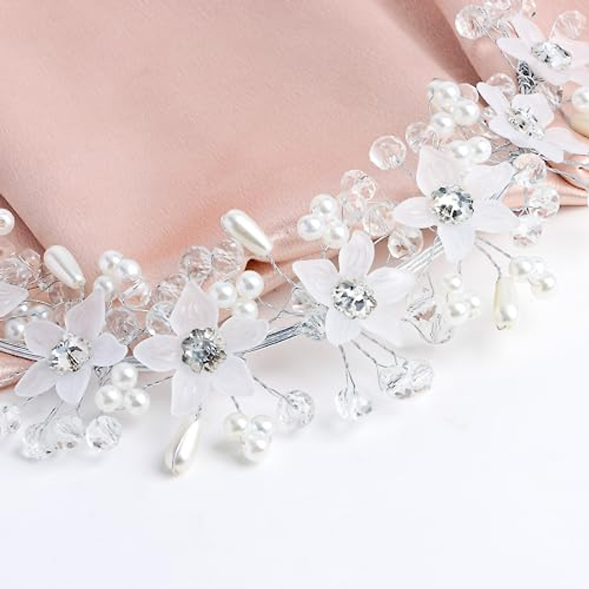 CURASA Flower Girl Headpiece Crystal Pearl Headband for Women Wedding Accessories Silver Flower Girl Headband, Princess Crown for Flower Girls Hair Accessories for Birthday Halloween Tiaras for Women