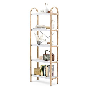 HomeStock Sophisticated Simplicity Freestanding Shelf 5 Tier White/Natural