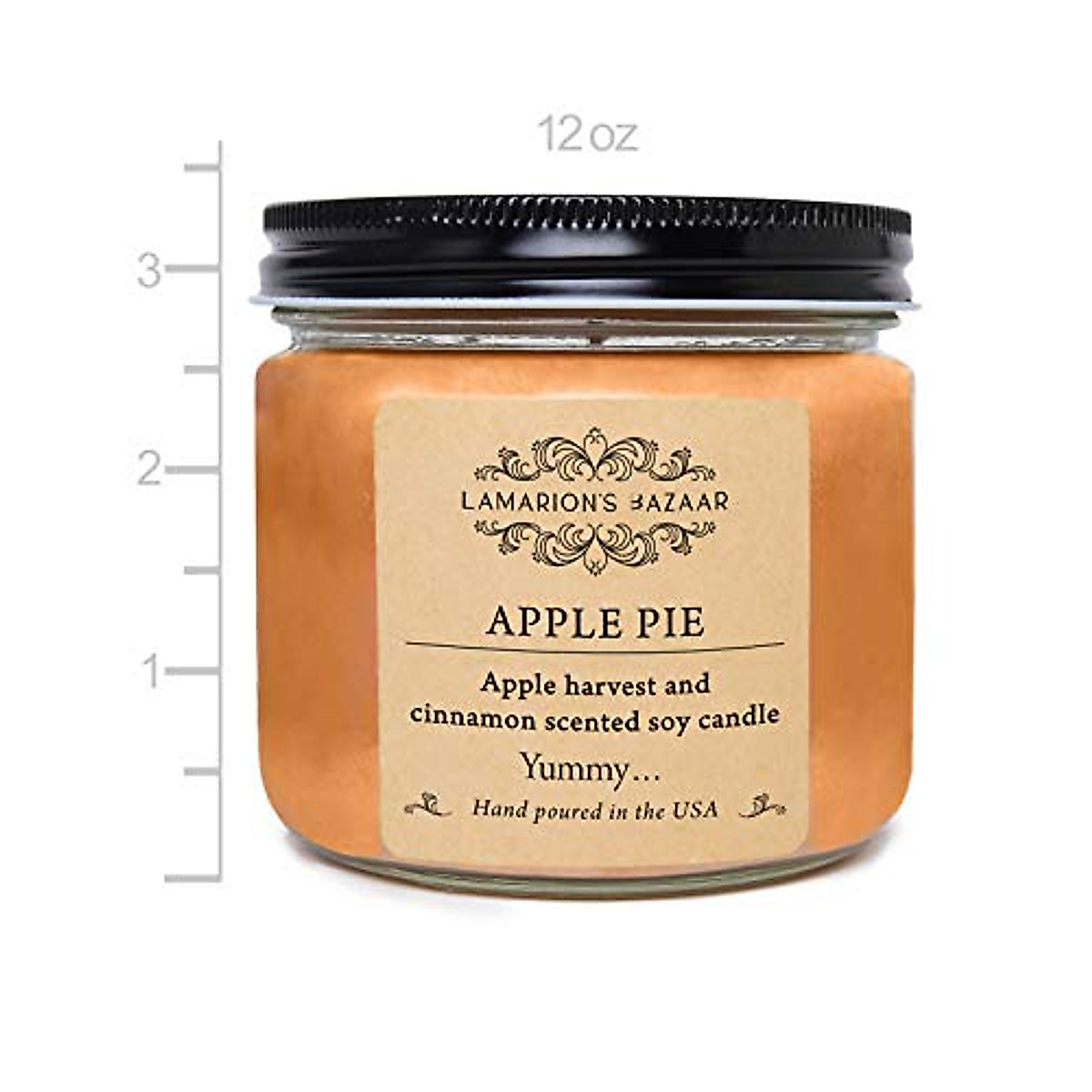 Apple Pie - Apple and Cinnamon Scented Soy Candle with Cinnamon Powder Decor- Large Soy Candle in a Kraft Box