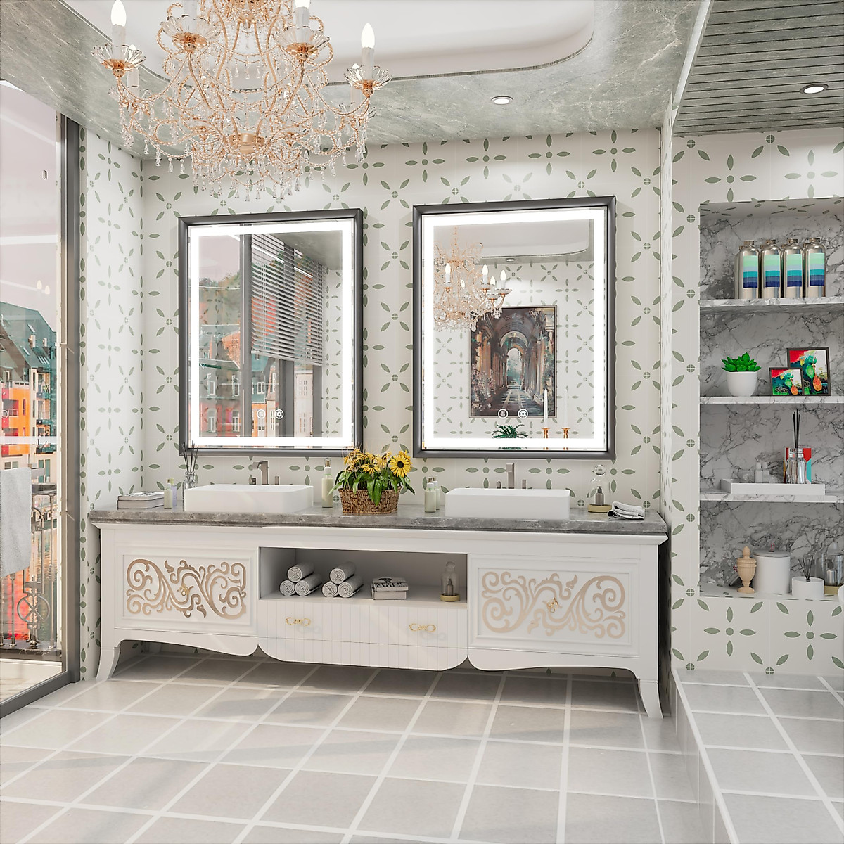 JSneijder LED Bathroom Mirror(2 Pack), 28x36 Inch Frame Mirror + 28x36 Inch Frameless Mirror