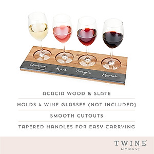 Twine Wine Flight Set, Wine Tasting Board with Slate Chalkboard, 2 Pieces of Soapstone Chalk, and Acacia Wood Serving Tray, Flight Board