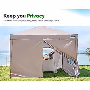 Quictent Privacy 8'x8' Pop up Canopy Tent Enclosed Instant Gazebo Shelter with Sidewalls and Mesh Windows Waterproof (Beige)