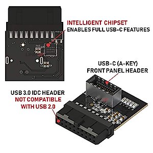 LINKUP - [Active Chip] USB 3.0 (3.2 Gen 1) Internal IDC 20 Pin Motherboard Header to A-Key (Type-E) 20 Pin Female Converter for Type C Panel Mount Adapter