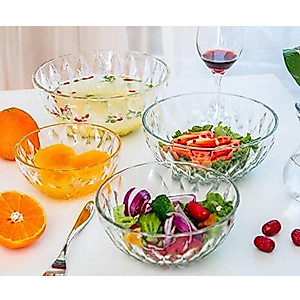 Jucoan 12 Pack 10 oz Mini Glass Bowls, 5 Inch Diamond Cut Glass Prep Bowls, Stackable Glass Salad Bowls for Fruit, Cereal, Candy, Yogurt