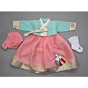 Hanbok Baby Girl Korea Traditional Clothing Dol Party Celebration 1st Birthday Ceremony Mint Coral OSMC01