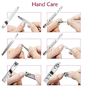 Teamkio 18pcs Manicure Set Pedicure Nail Clippers Set Travel Hygiene Kit Stainless Steel Professional Cutter Care Set Scissor Tweezer Knife Ear Pick Tools Grooming Kits with Leather Case (18pcs, Pink)