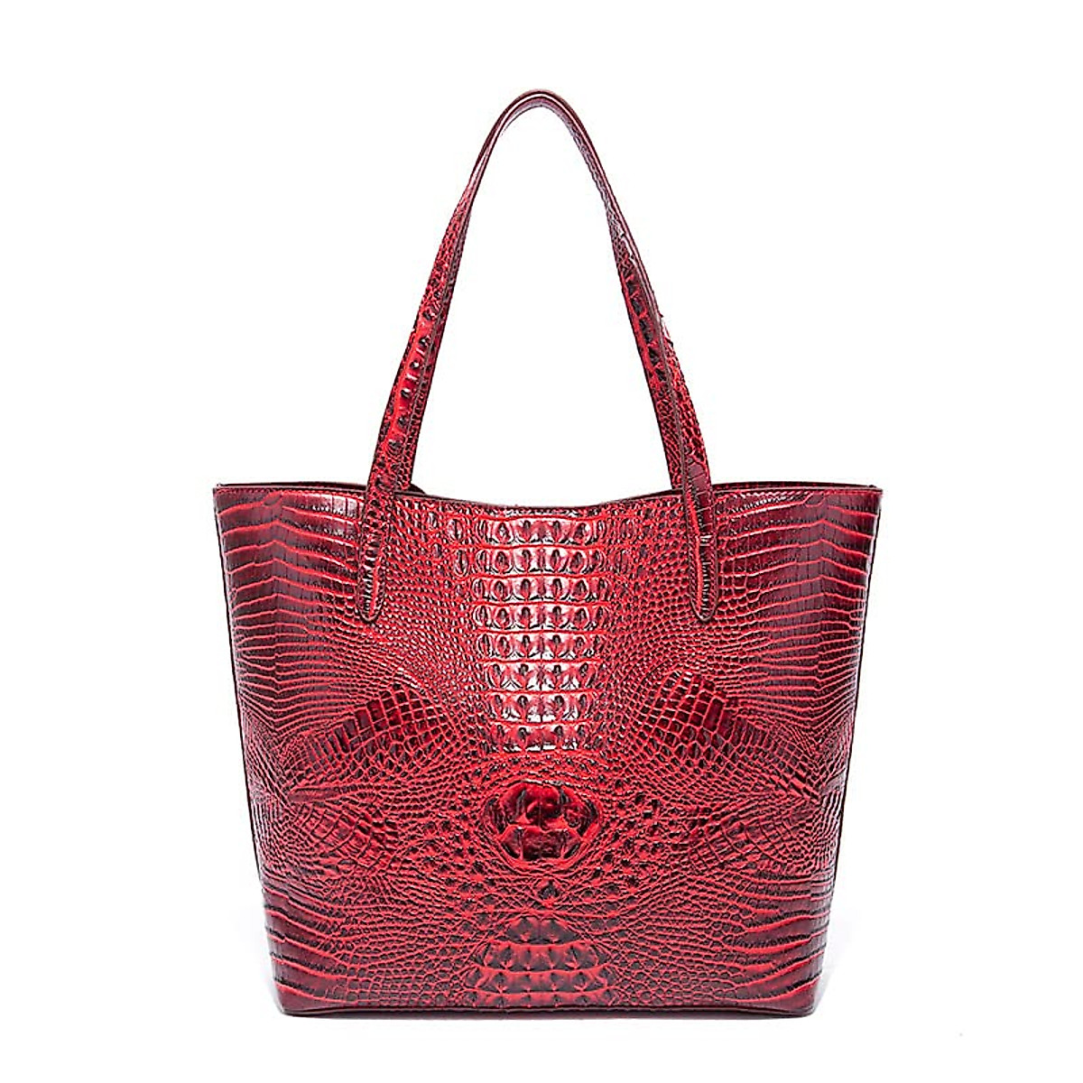 ZOSIVEB Leather Crocodile-Embossed Pattern With Women Handbags Large Tote Shoulder Bag Top Handle Satchel Hobo (Claret)