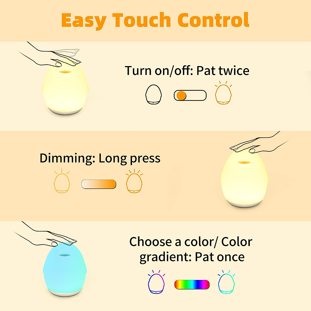 Loycco Baby Night Light, Rechargeable Night Lights for Kids Room with 8 Colors Changing, Dimmable Nursery Night Light with Touch Control, Timer, Night Light Lamp for Breastfeeding, Up to 100H