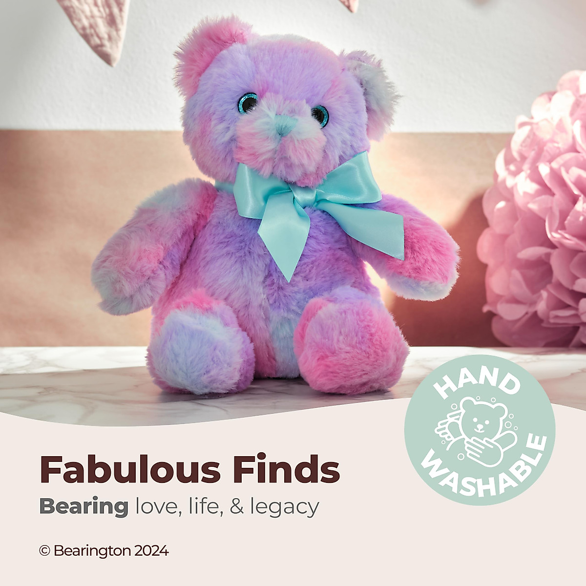 Bearington Rainbow Teddy Bear: Lil Gem Bear, Handsewn 12” Plush Animal in Rainbow Pink, Blue and Purple, Made with Ultra-Soft Fur and Premium Fill, Machine Washable, Great Gift for Kids of All Ages