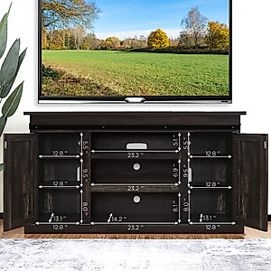 TURBRO Fireside FS58 TV Stand, Supports TVs up to 65", with Farmhouse Style Sliding Barn Door, Entertainment Center and Adjustable Shelves for Living Room Storage, Espresso (TV Stand Only)