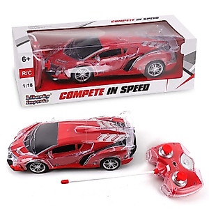 Light Up RC Remote Control Racing Car - 1:20 Scale Radio Control Sports Car with Flashing LED Lights - Ideal Gift Toy for Kids