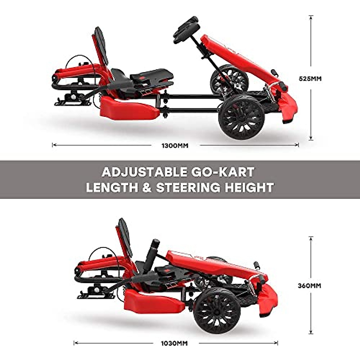 HYPER GOGO Electric Hoverboard and Gokart Bundle,8.5 inch Hoverboard Go Kart Attachment,Adjustable Length and Height,Outdoor Pedal Drift Kart for Kids and Adults (Red)