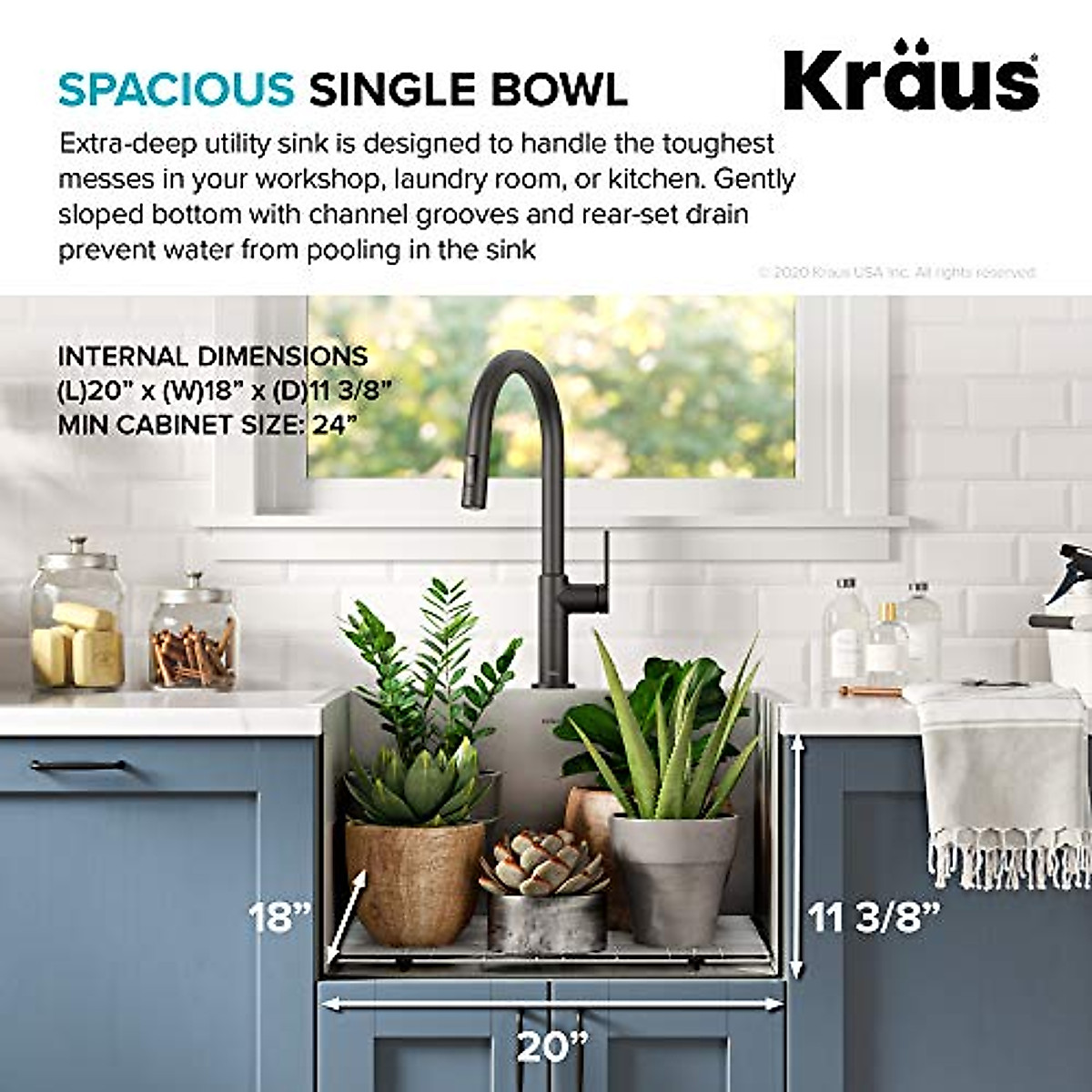 KRAUS Standart PRO 22-inch Drop-In Top Mount 16 Gauge Stainless Steel Single Bowl Laundry Utility Sink, KHT301-22L