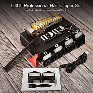 CIICII Hair Clippers for Men Professional, Cordless Barber Clippers for Hair Cutting (12Pcs Rechargeable USB Adjustable LCD Display Hair Beard Grooming Trimming Haircut Kit) for DIY Home Barber Salon