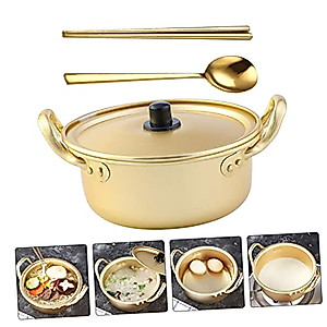 Housoutil Korean Ramen 1 Set Instant Noodle Pot Ramen Pot with Lid Pan with Lid Korean Noodle Pot Ramen Noodle Pot Sauce Pan Aluminum Tool Quick Heat Golden Ramen Cookware Ramen Cooker