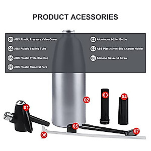 KOUPOURA Soda Siphon, Upgraded 1L Soda Water Siphon Portable Soda Maker Seltzer Water Maker Seltzer Siphon Bottle Kit for Home Bar Club Making Soda Water DIY Soda Drinks (Silver)