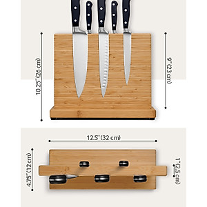 LARHN Magnetic Knife Block - Powerful Double-Sided Wooden Magnetic Knife Holder for up to 9″ Knives - Supplied as Empty Knife Block Without Knives