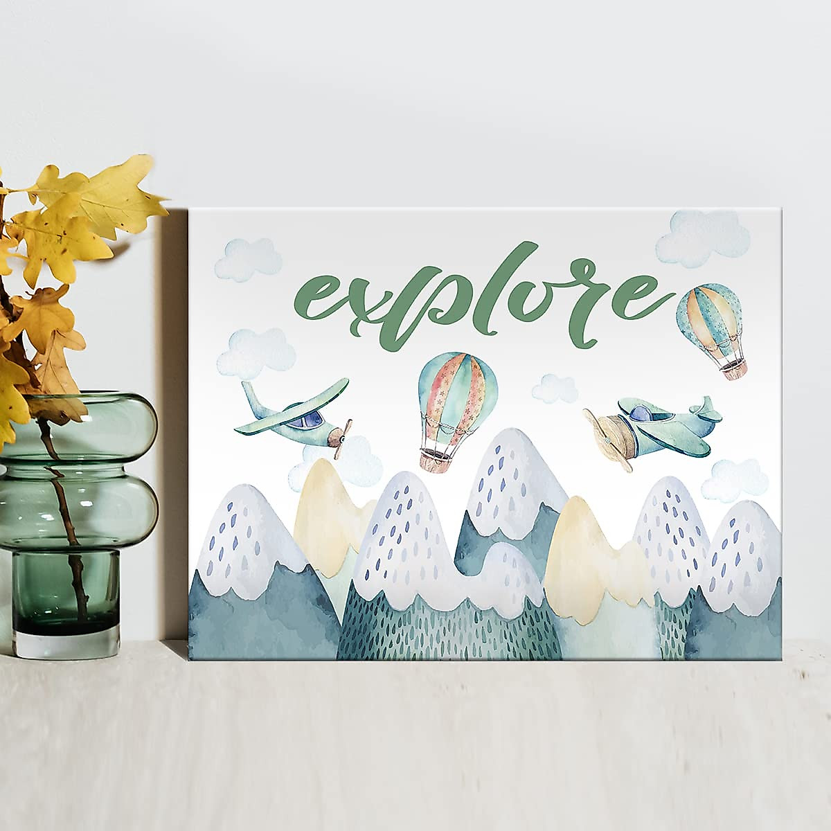 OEWD Nursery Explore Wall Art Poster Print, Baby Boy Adventure Travel Theme Painting Ready to Hang Newborn Baby Kids Nursery Room Playroom Decor Gift (11.5" x 15")