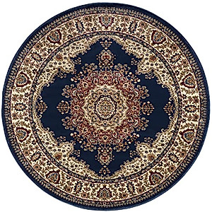 Fiona Traditional Oriental Navy Round Area Rug, 5' Round