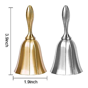 Hand Bell, Uspacific Metal Held Dinner Bell Brass Jingle Call Bell for School Church Adults Classroom Wedding Decorative (2pure)