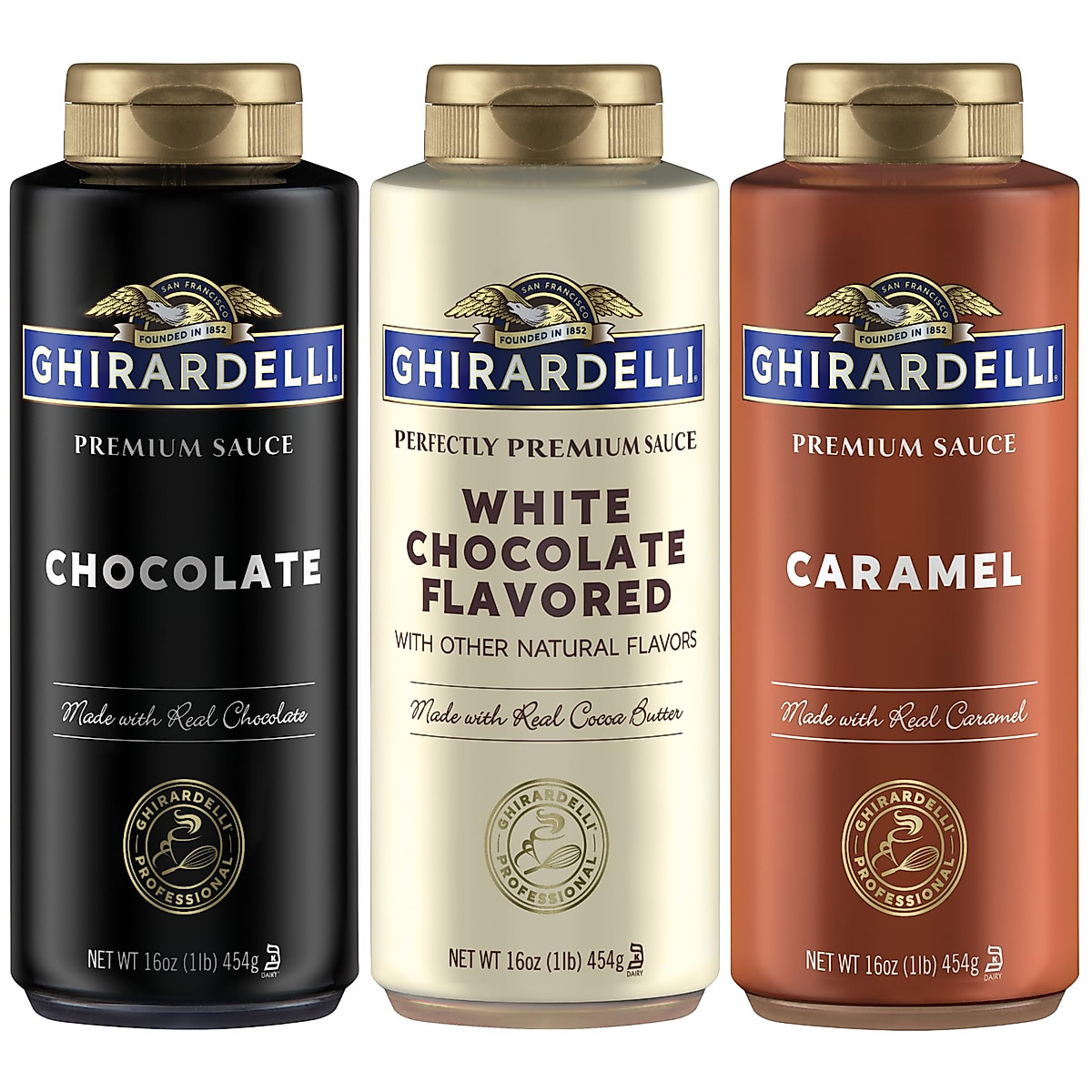 Ghirardelli Squeeze Bottles - Caramel, Chocolate & White Chocolate - Set of 3