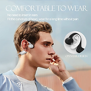 Open Ear Headphones Wireless Bluetooth Air Conduction Headphones Sports Earbuds with Microphone Waterproof Long Battery Life Headset Over Ear for Android iPhone Running Workout Cycling White