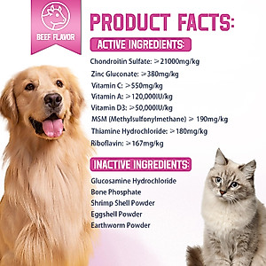 Pet Glucosamine Chondroitin MSM Joint Supplement for Dogs & Cats, Hip & Joint Pain Relief Tablets with Vitamin C, A & D3, 150 Tablets