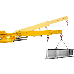TROPOW Fork Mounted Adjustable Hoist Jib Boom Crane, Adjustable Telescopic Forklift Jib Boom Crane with Two 3 Tons Swivel Hooks, 6000 LBS Lift Capacity Forklift Crane for Warehouse or Factories
