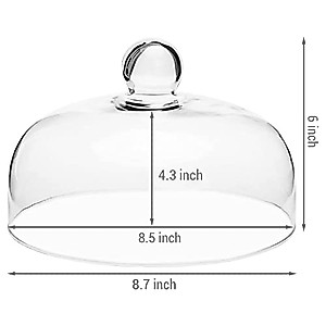 MyGift 8.7 Inch Round Glass Cake Dome Cover, Pastry Display Cloche with Knob Handle, Cake Stand Lid